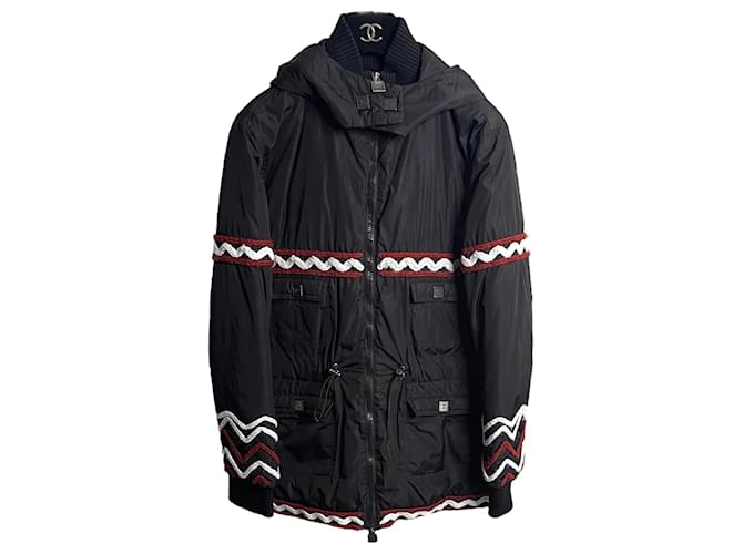 Chanel Down Puffer Parka Snow Jacket / Coat Black Polyester ref.1032885 ...