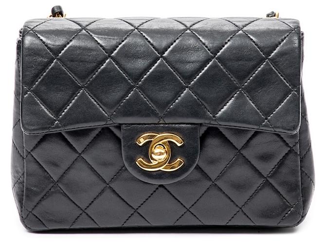 Chanel Black Mini Classic Lambskin Square Single Flap Leather ref ...