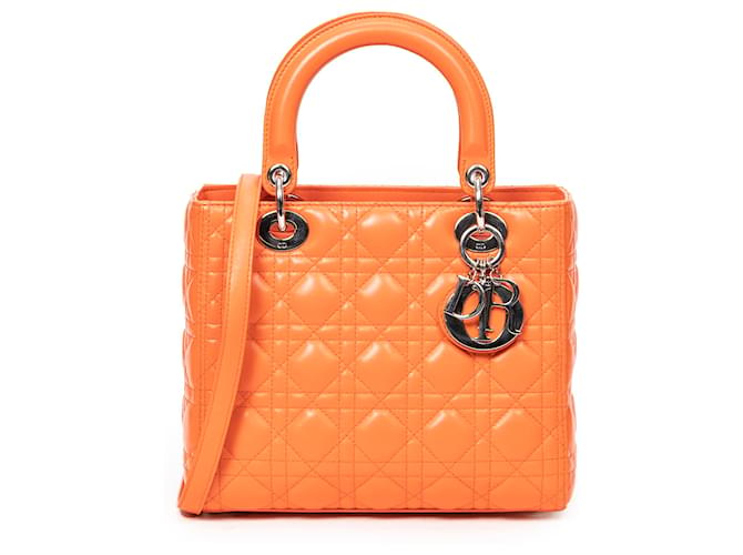 Dior Orange Medium Cannage Lambskin Lady Dior Leather ref.1040611 ...