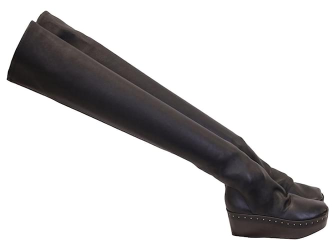 Rick Owens Wedge Heel Knee Boots in Black Leather ref.1040822 - Joli Closet