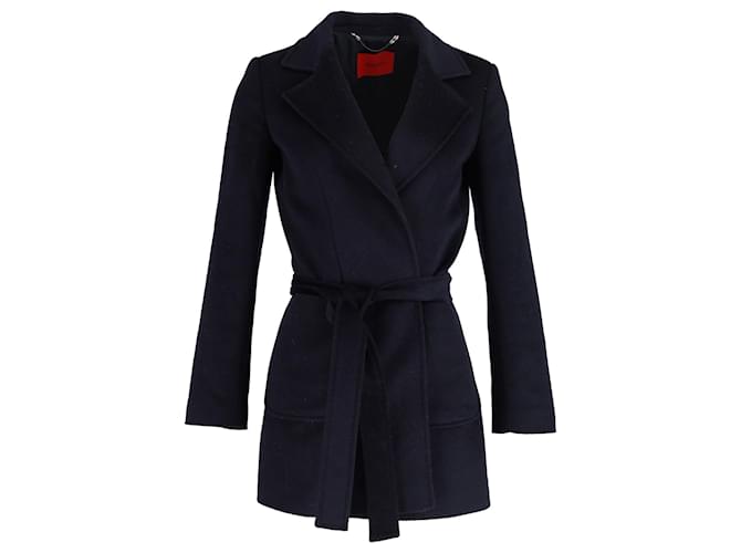 Max Mara Belted Wrap Coat in Navy Wool Blue Navy blue ref.1042129 ...
