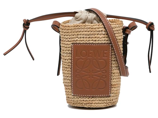 Sac de poche cylindrique en raphia Loewe Brown X Paula Ibiza Cuir Veau ...