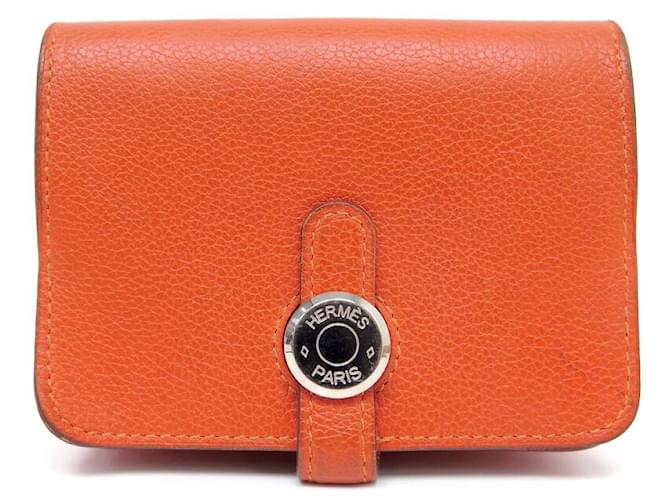 Hermès HERMES CARD HOLDER DOGON COIN LEATHER GRAIN ORANGE LEATHER CARD ...