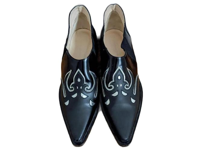 Paco Rabanne cowboy boots Black White Leather ref.1048019 - Joli Closet