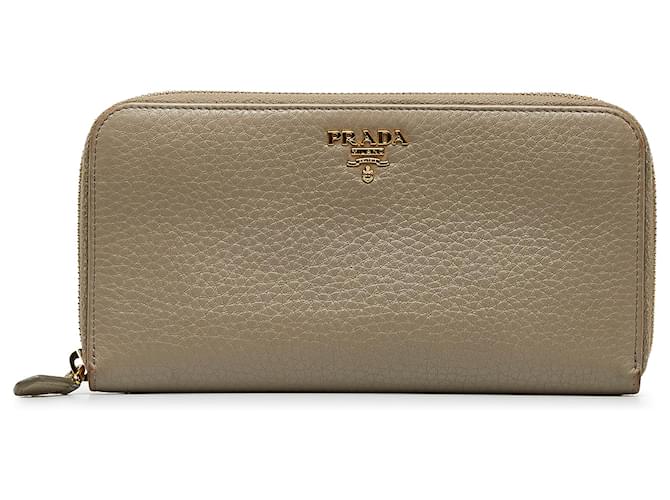 Prada Gray Vitello Daino Zip Around Long Wallet Grey Leather Pony-style ...