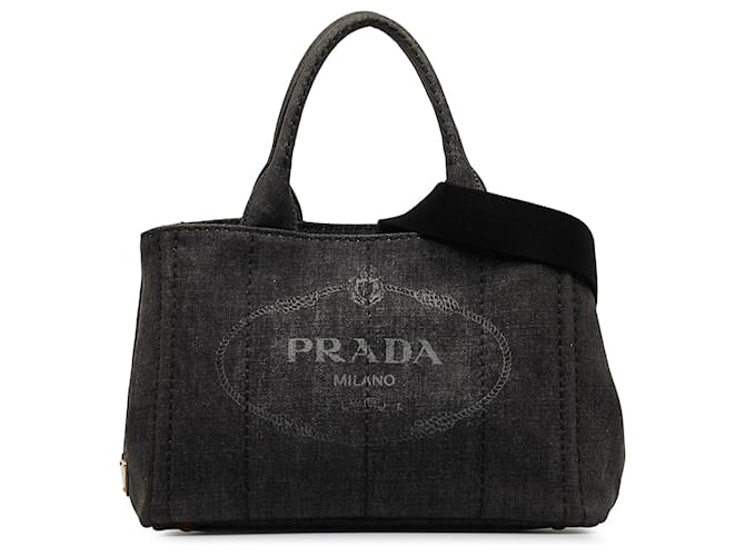 Sacoche Prada Logo Canapa Noir Jean Tissu ref.1048975 - Joli Closet