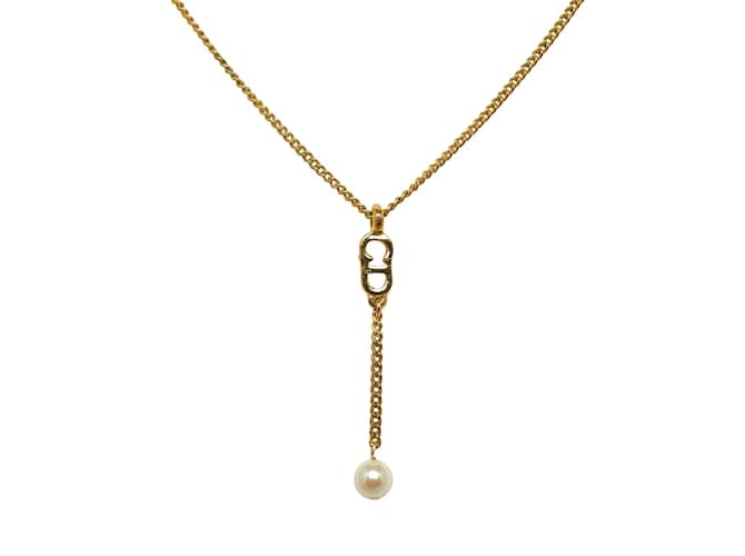 Dior Pearl Drop Chain Necklace Golden Metal ref.1050484 - Joli Closet