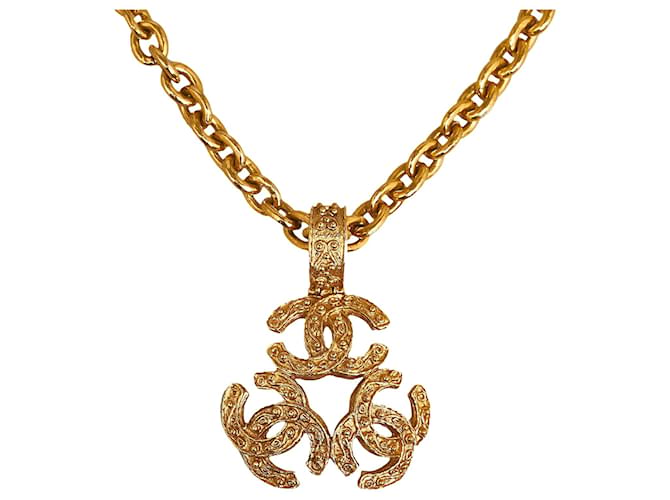 Chanel Gold CC Trinity Pendant Necklace Golden Metal Gold-plated ref ...