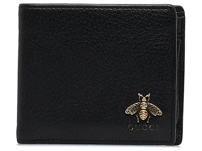 Gucci Black Animalier Bee Bifold Wallet Leather Pony-style calfskin ref ...