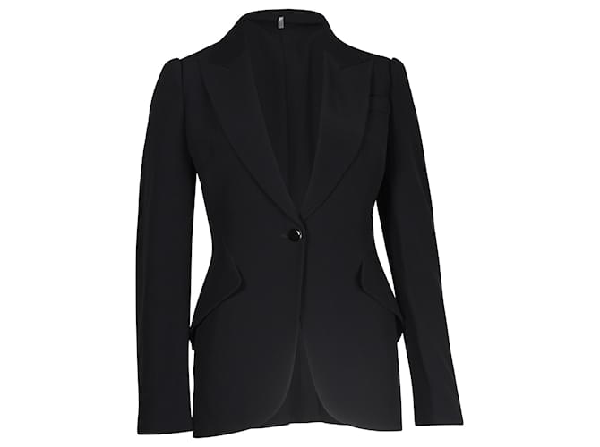 Alexander McQueen One Button Leaf Crepe Jacket In Black Viscose ...