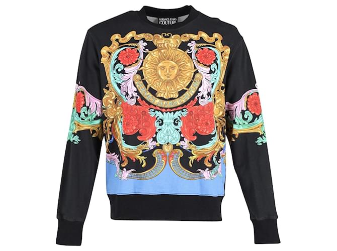 Versace Jeans Couture Printed Crew Neck Sweatshirt in Black Cotton ref ...