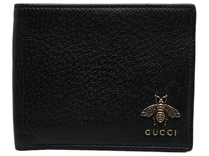 Gucci Black Animalier Bee Bifold Wallet Leather Pony-style calfskin ref ...