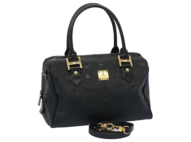 MCM Vicetos Logogram Boston Bag PVC Leather 2way Black Auth hk812 ref ...