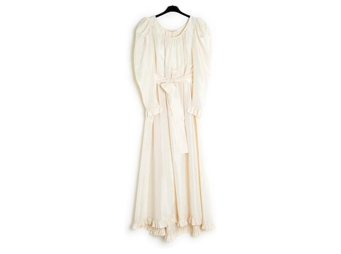 1982 Yves Saint Laurent Ivory Silk Maxi Dress and Belt FR36 Cream ref ...