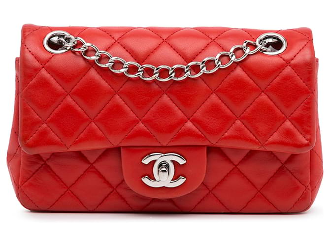 Chanel Red Mini Rectangular Classic Lambskin Single Flap Leather ref ...