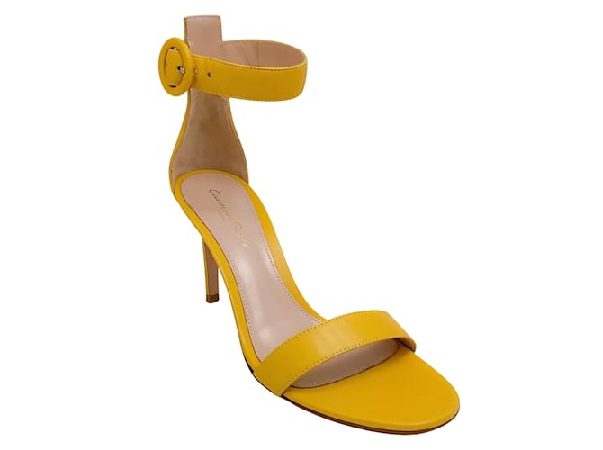 Gianvito Rossi Mimosa Leather Portofino 85 Sandals Yellow ref.1060222 ...