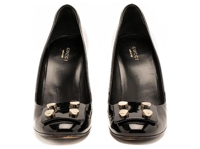 Gucci Escarpins à talons carrés hauts Cuir vernis Noir Bijouterie ...