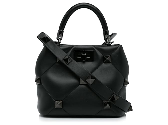 Valentino Black Roman Stud Satchel Leather Pony-style calfskin ref ...