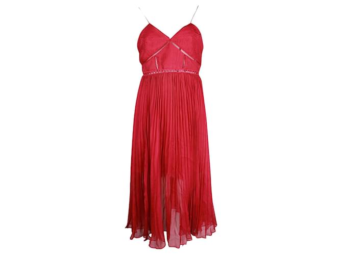 Self portrait Elegant Fuchsia Spaghetti Shoulder Straps Pleated Midi ...