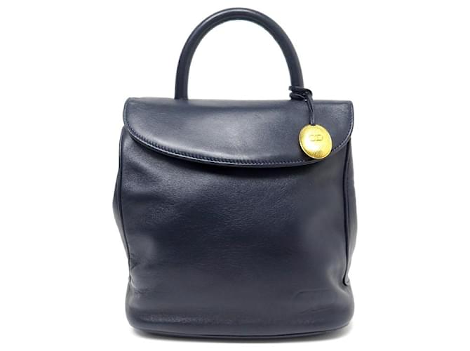 VINTAGE CHRISTIAN DIOR HANDBAG CD LOGO HANDBAG LEATHER BOX BLUE HAND ...