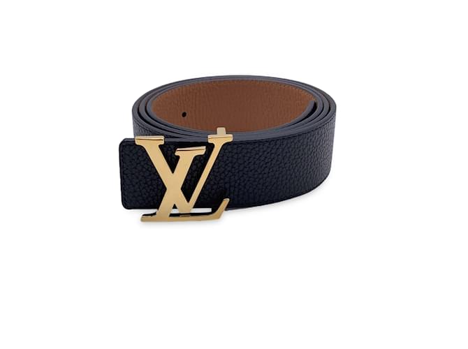 Louis Vuitton Reversible Black Beige LV Logo Buckle Belt Size 90/36 ...
