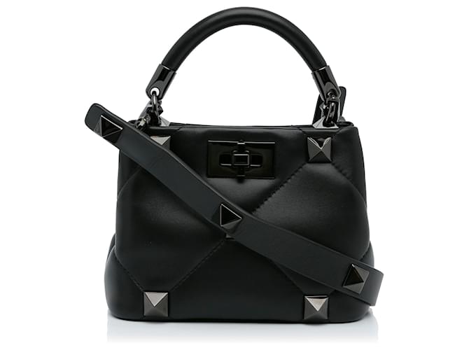Valentino Black Mini Roman Stud Satchel Leather Pony-style calfskin ref ...