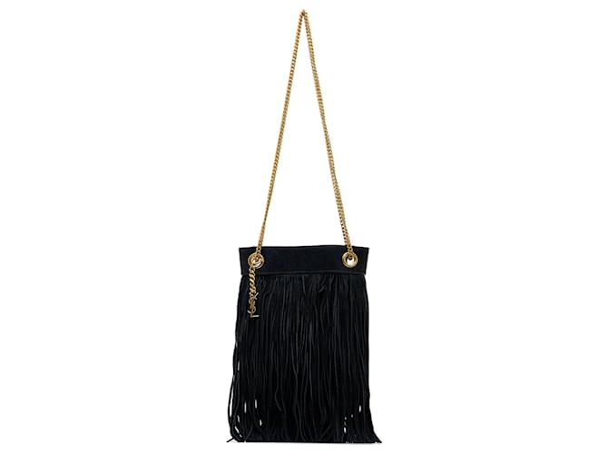 Saint Laurent Black Grace Fringe Hobo Velvet Cloth ref.1070100 - Joli ...