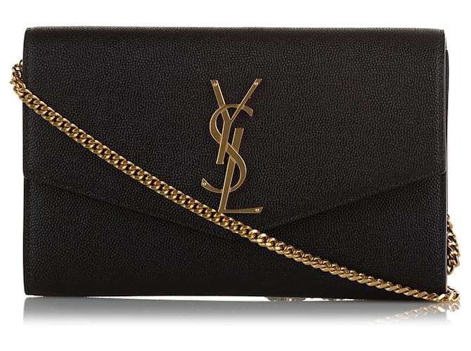 Yves Saint Laurent YSL Black Uptown Wallet on Chain Leather Pony-style ...