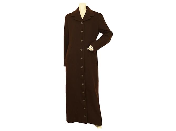 Dries Van Noten Brown 100% Wool Button Down Maxi Long Coat size 42 ref ...