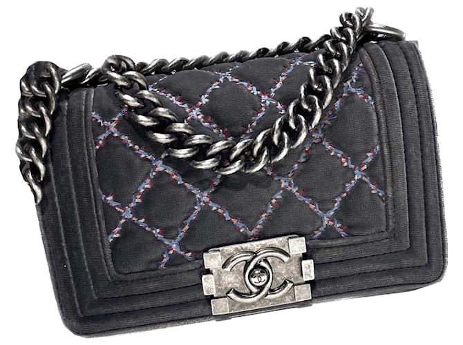 Chanel Boy Bag Limited Edition Multiple colors Grey Leather Velvet ref ...