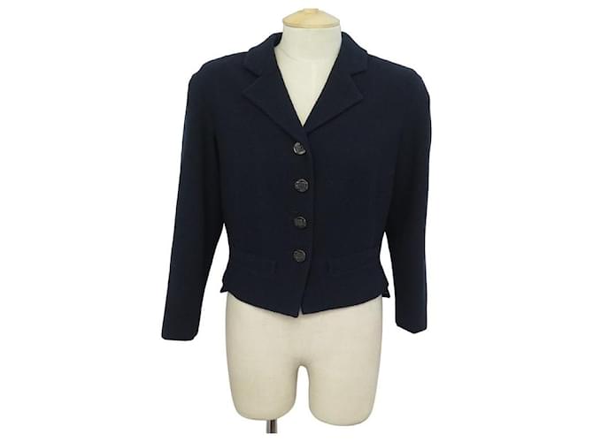 SHORT CHANEL JACKET P42616V18196 40 M IN WOOL NAVY BLUE WOOL JACKET ref ...