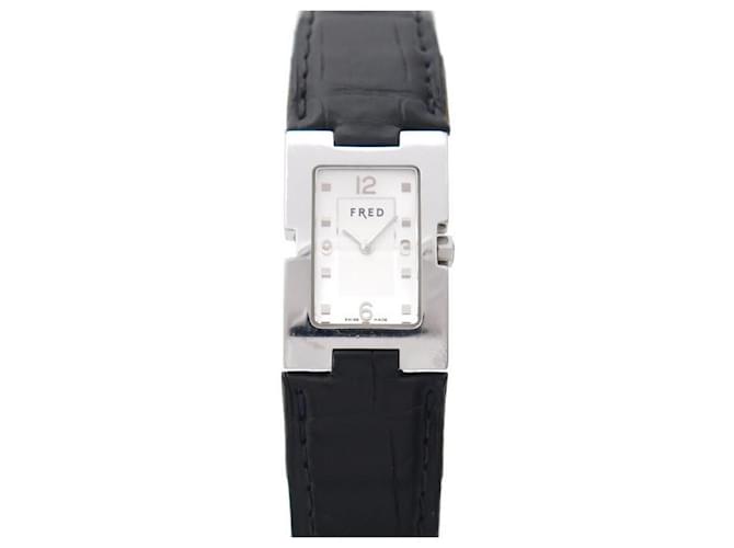 MONTRE FRED R12 100 QUARTZ 30 MM EN ACIER PALLADIE & CUIR CROCO STEEL ...