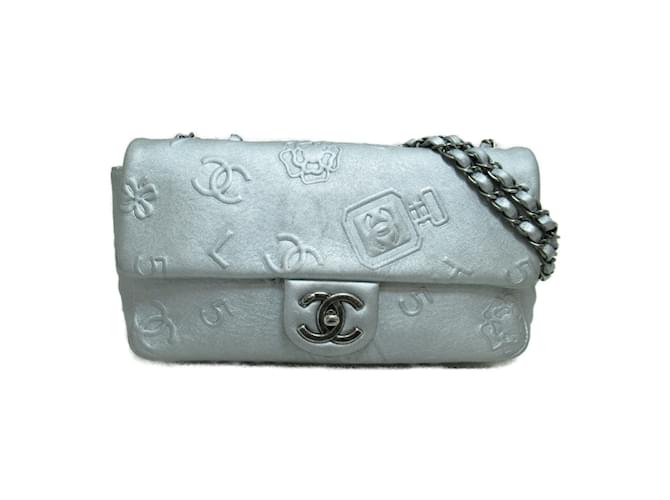 Chanel Embossed Leather Crossbody Bag Silvery Pony-style calfskin ref ...