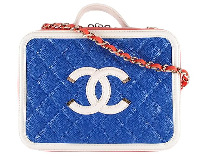 Chanel Blue Medium CC Caviar Filigree Vanity Case Leather ref.1080338 ...