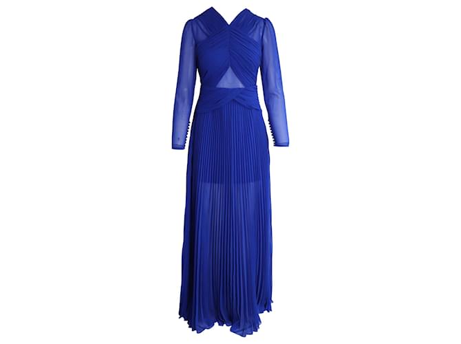 Self Portrait Cross Front Pleated Maxi Dress in Cobalt Blue Polyester ...