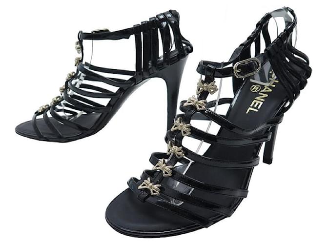 NEW CHANEL SHOES METAL KNOTS PUMPS 39 BLACK PATENT LEATHER SHOES ref ...
