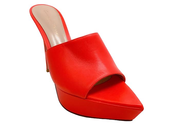 Gianvito Rossi Bright Orange Betty 120 Platform Open Toe Mules Leather ...