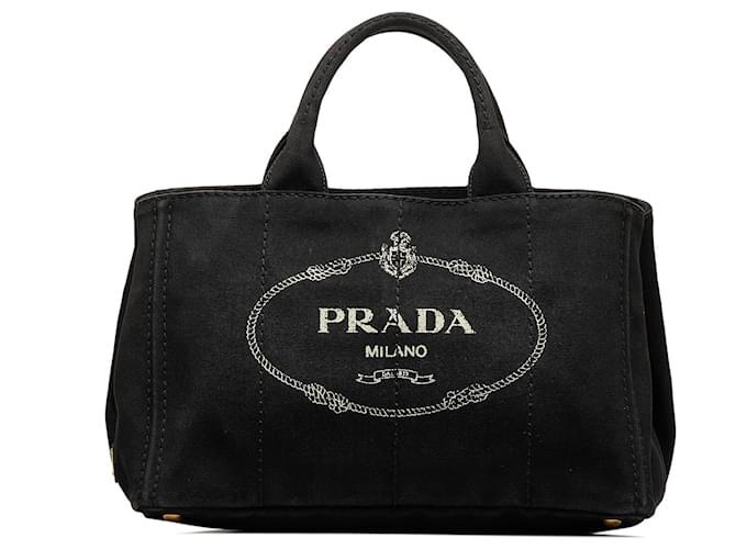 Sacoche Prada Logo Canapa Noir Toile Tissu ref.1090440 - Joli Closet