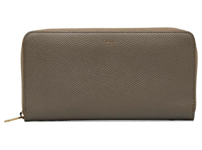 Céline Celine Brown Leather Zip Around Wallet Taupe Pony-style calfskin ...