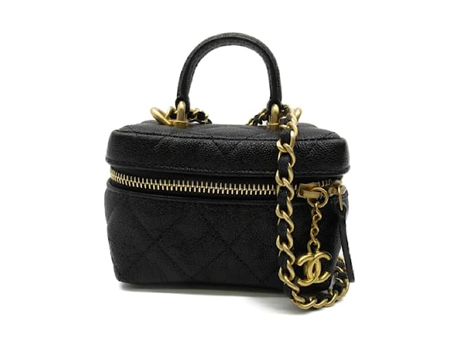 Chanel Quilted Caviar Mini Vanity Bag Black Leather ref.1102109 - Joli ...