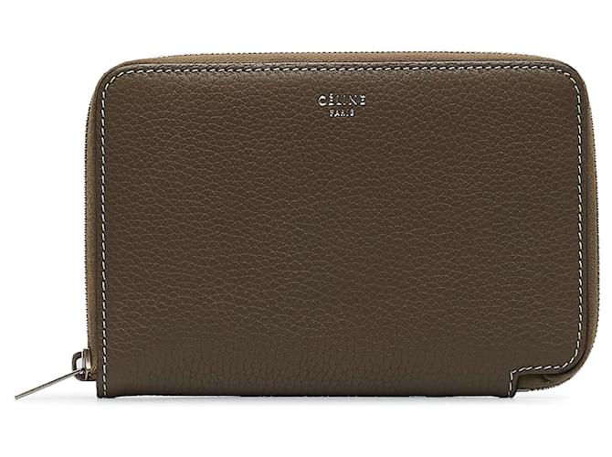 Céline Celine Gray Leather Zip Around Wallet Grey Pony-style calfskin ...