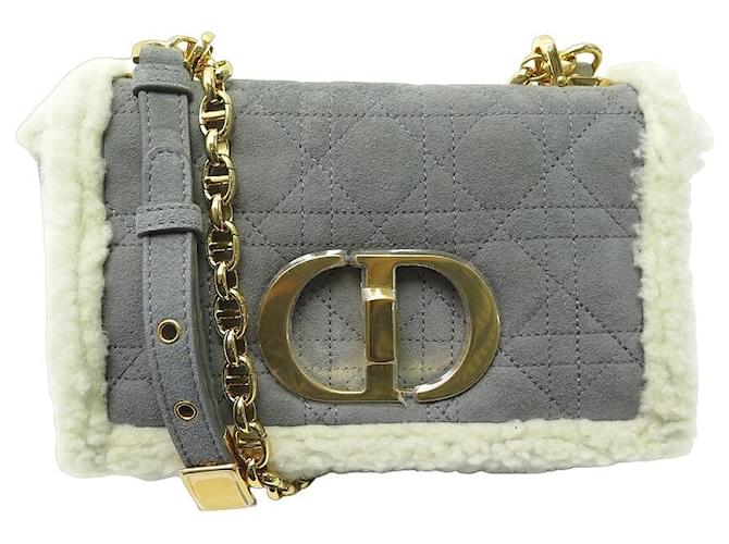 Christian Dior NEW DIOR CARO SHEEP AND CANNAGE HANDBAG GRAY SUEDE ...