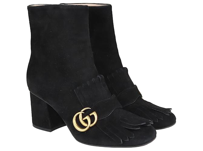 Gucci Black GG Marmont Fringe Ankle Boots Suede ref.1107209 - Joli Closet