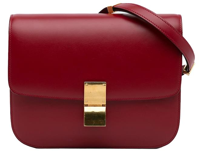 Céline Celine Red Medium Classic Box Leather Pony-style calfskin ref ...