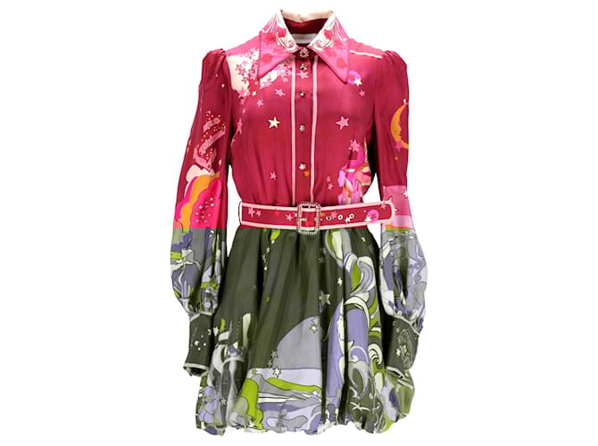 Zimmermann Concert Printed Mini Dress in Burgundy Silk Dark red ref ...