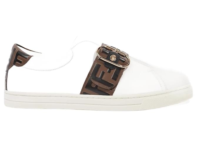 Fendi Zucca FF Logo Sneaker White Leather EU 40 Uk 7 ref.1117008 - Joli ...