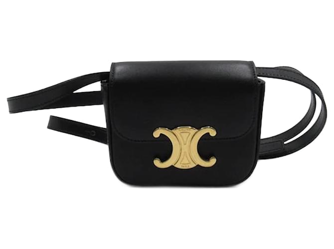 Céline Leather Mini Triomphe Bag Black Pony-style calfskin ref.1118805 ...