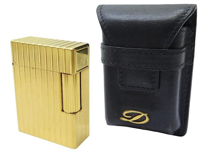 VINTAGE LIGHTER ST DUPONT LINE 1 IN GOLD PLATE GOLDEN LIGHTER LEATHER ...