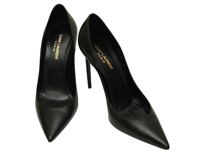 Saint Laurent YSL ZOE Black Calf Skin Leather Heels Stiletto Pumps 39 ...