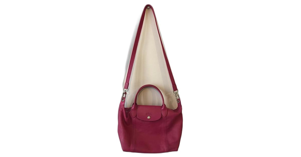 Sac Longchamp en cuir rose fuchsia collection Pliage Argenté Fuschia ...